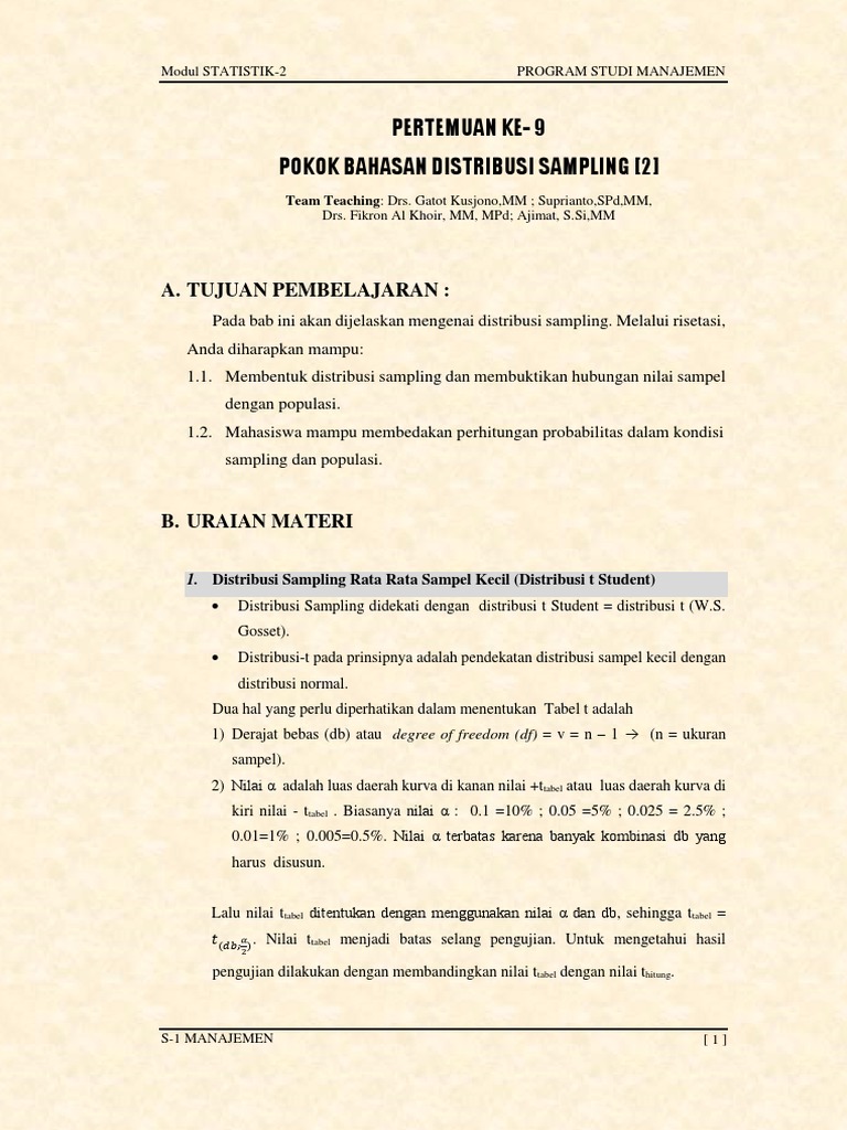 Pertemuan Ke-9 - Distribusi Sampling | PDF