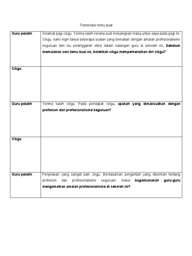 Transkripsi Temu Bual Profesionalisme Guru | PDF