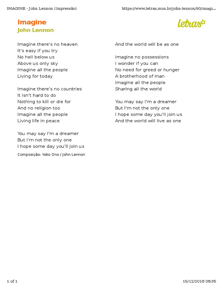 John Lennon - Imagine Lyrics | PDF