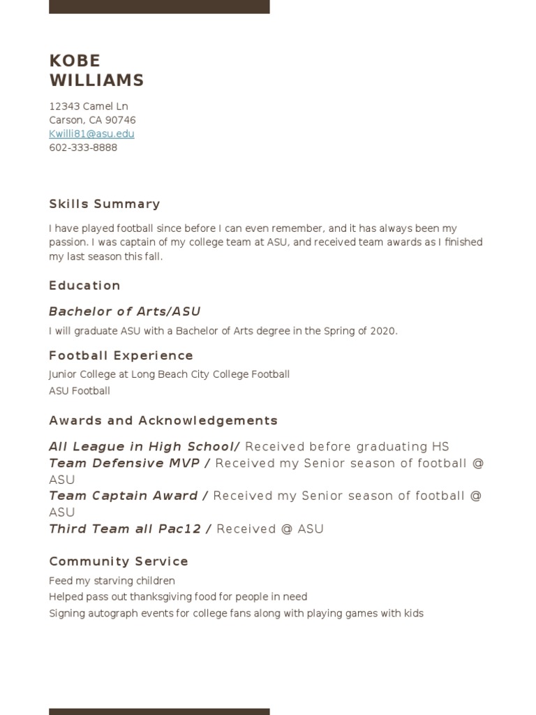 College Football Captain Resume | PDF | Sports & Recreation | Career ...