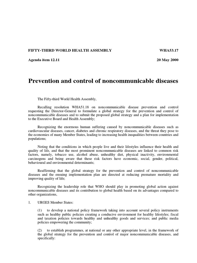 Prevention and Control of Noncommunicable Diseases | PDF | Non ...