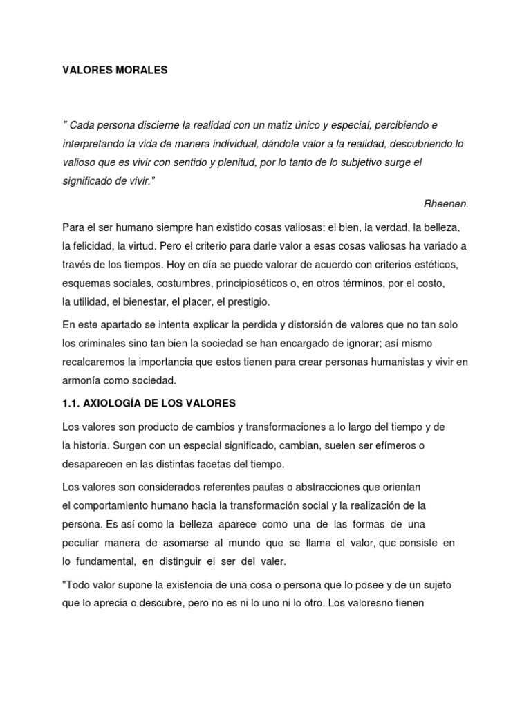 30 Valores Morales Pdf Realidad Existencia