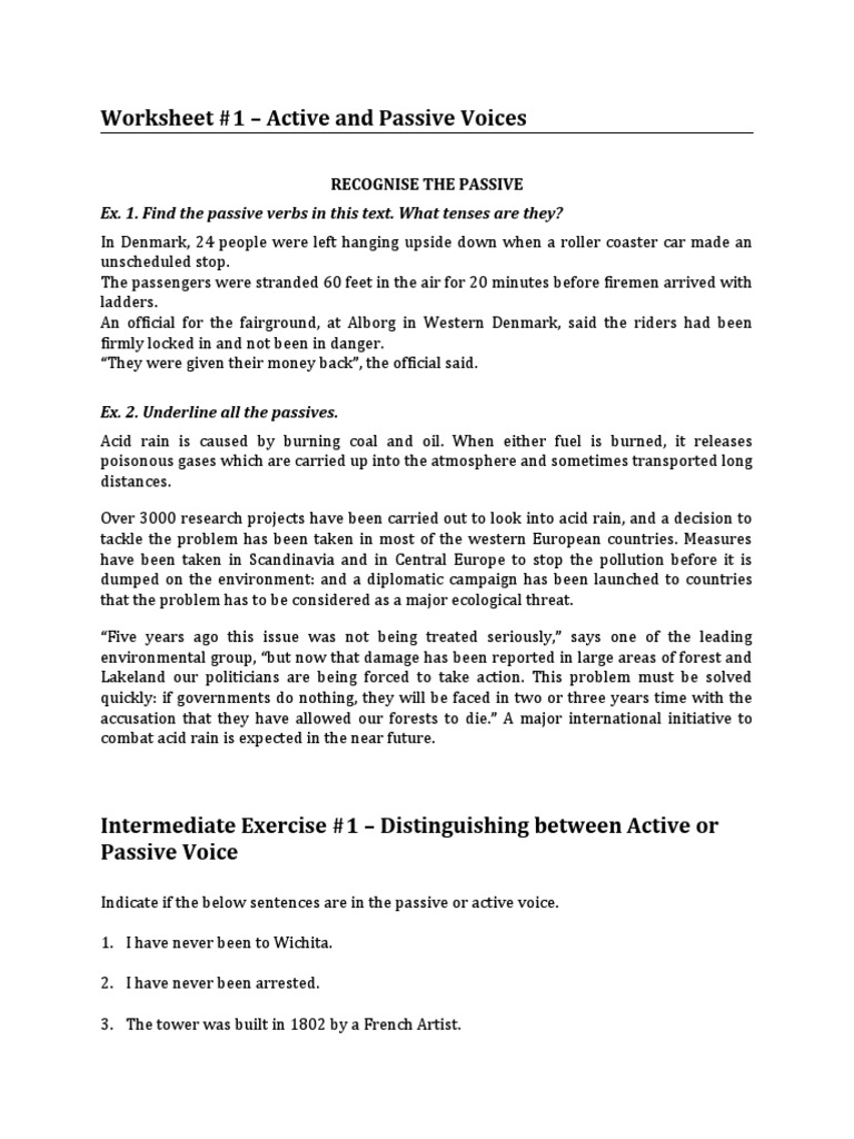 5-2-1. Worksheet 1 - Active-Passive-Voice | PDF | Verb | Linguistic ...