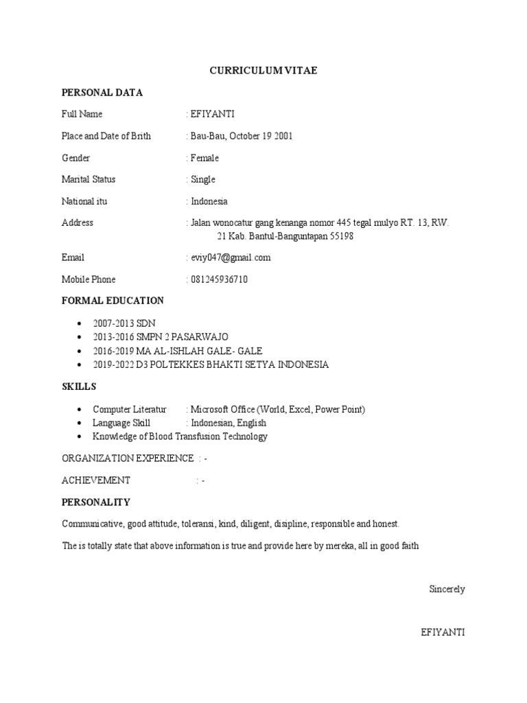 Curriculum Vitae: Personal Data | PDF
