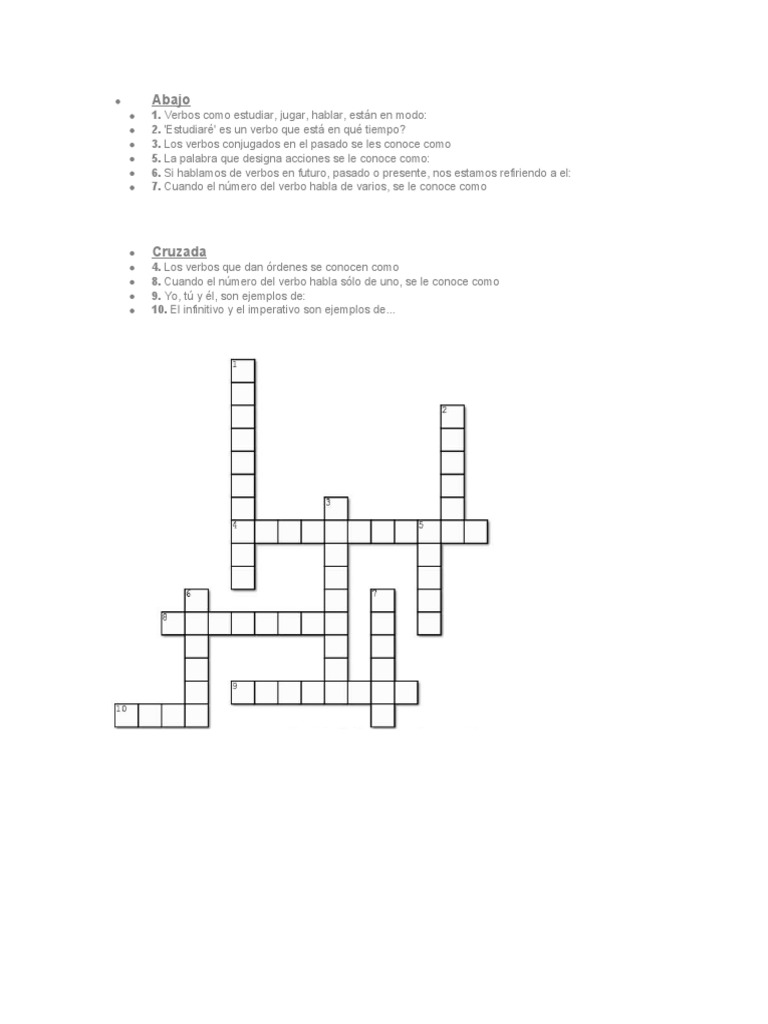 Crucigrama de verbos en español | PDF | Crecimiento personal y ...