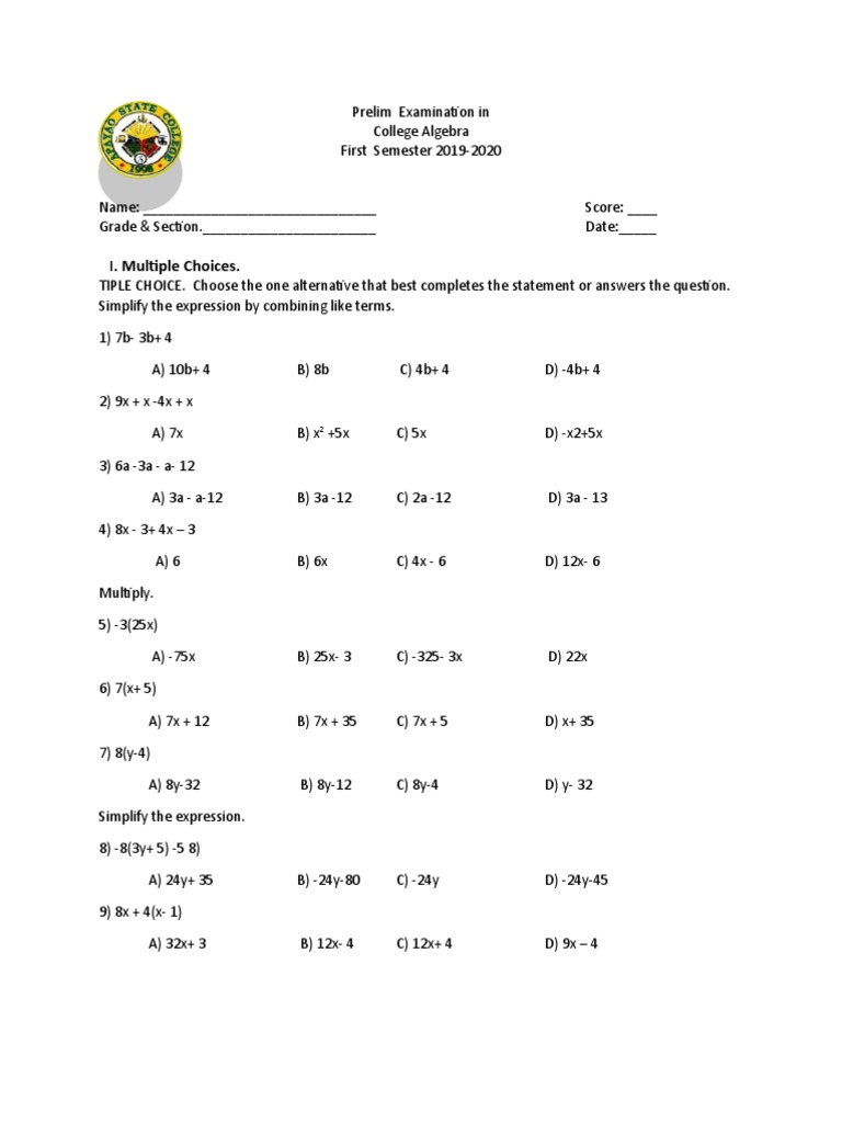 Midterm Examinationincollegealgebra | PDF