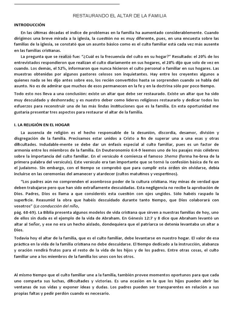 Restaurando El Altar de La Familia | PDF | Oración | Amor