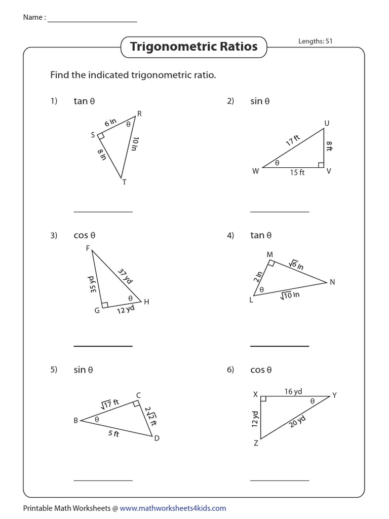 Trigonometry - Primary Trigonometric Ratios - Lengths All PDF | PDF ...