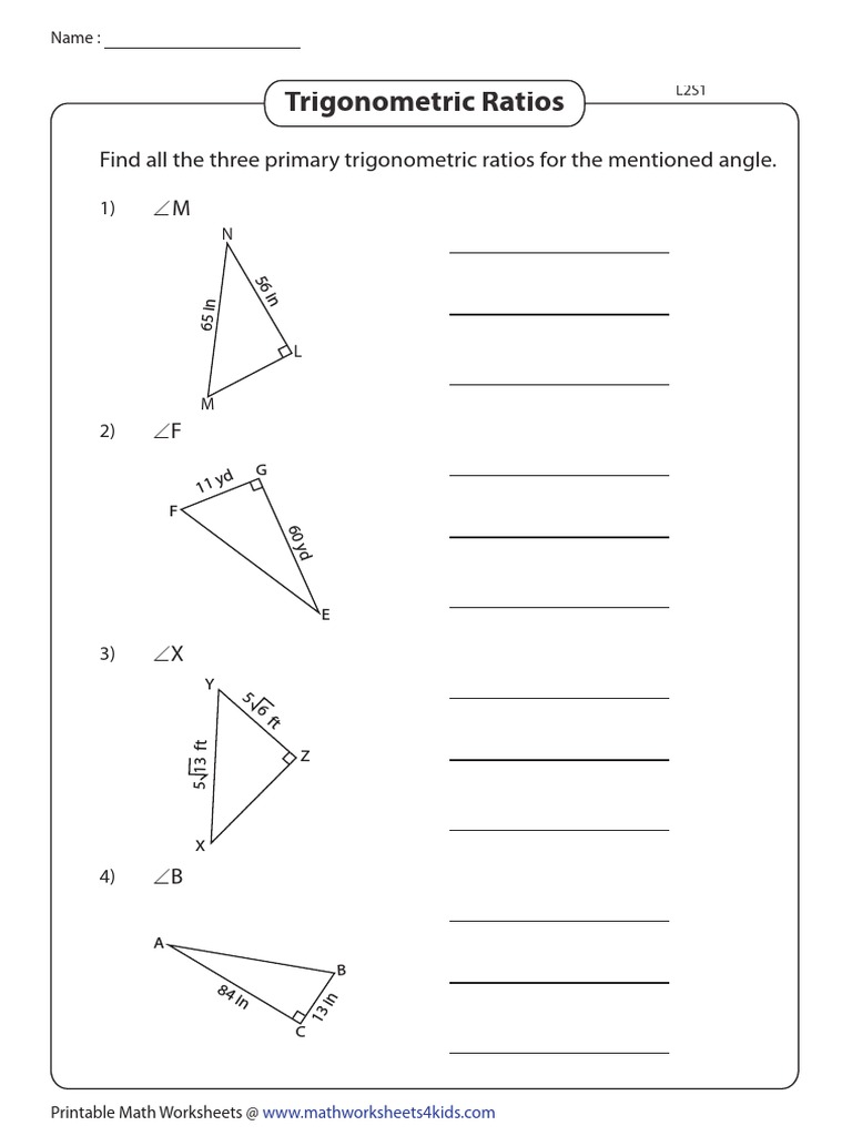 Trigonometry - Primary Trigonometric Ratios - All Level2 All PDF | PDF ...