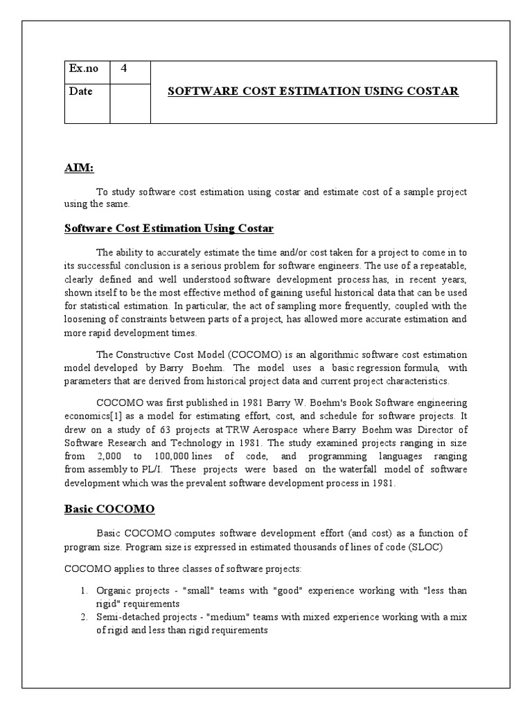 4.cost Estimation Using Costar | PDF | Software Engineering | Computing
