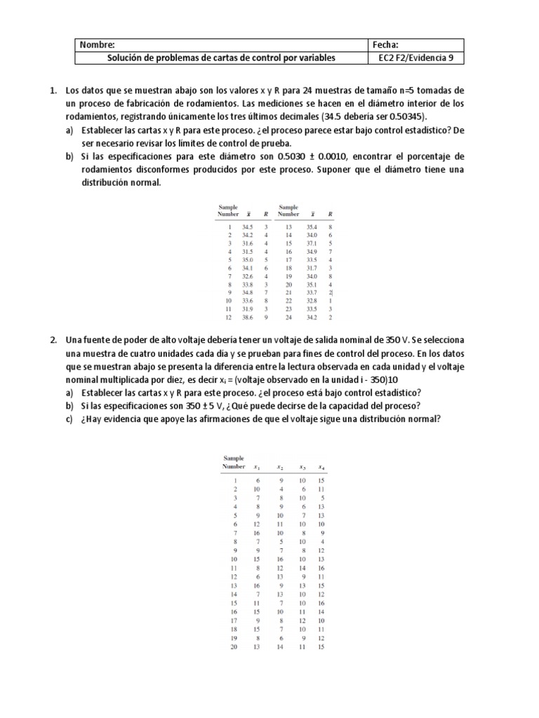 Solucion de Problemas Cartas de Control Por Variables EC2 F2 Actividad 9 | PDF | Distribución ...