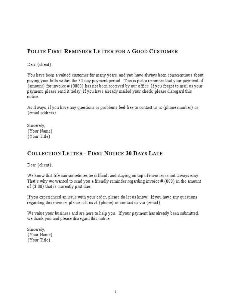 Sample of Reminder Collection Letter | PDF | Business