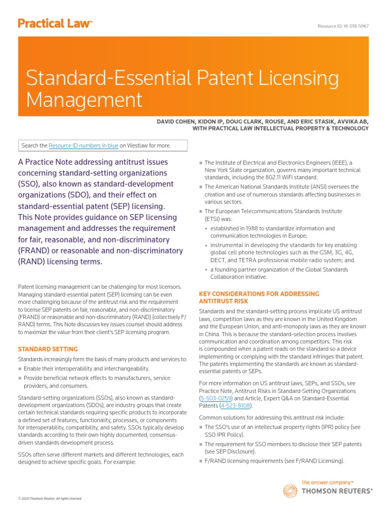 Standard-Essential Patent Licensing Management (W-018-5967) | PDF ...