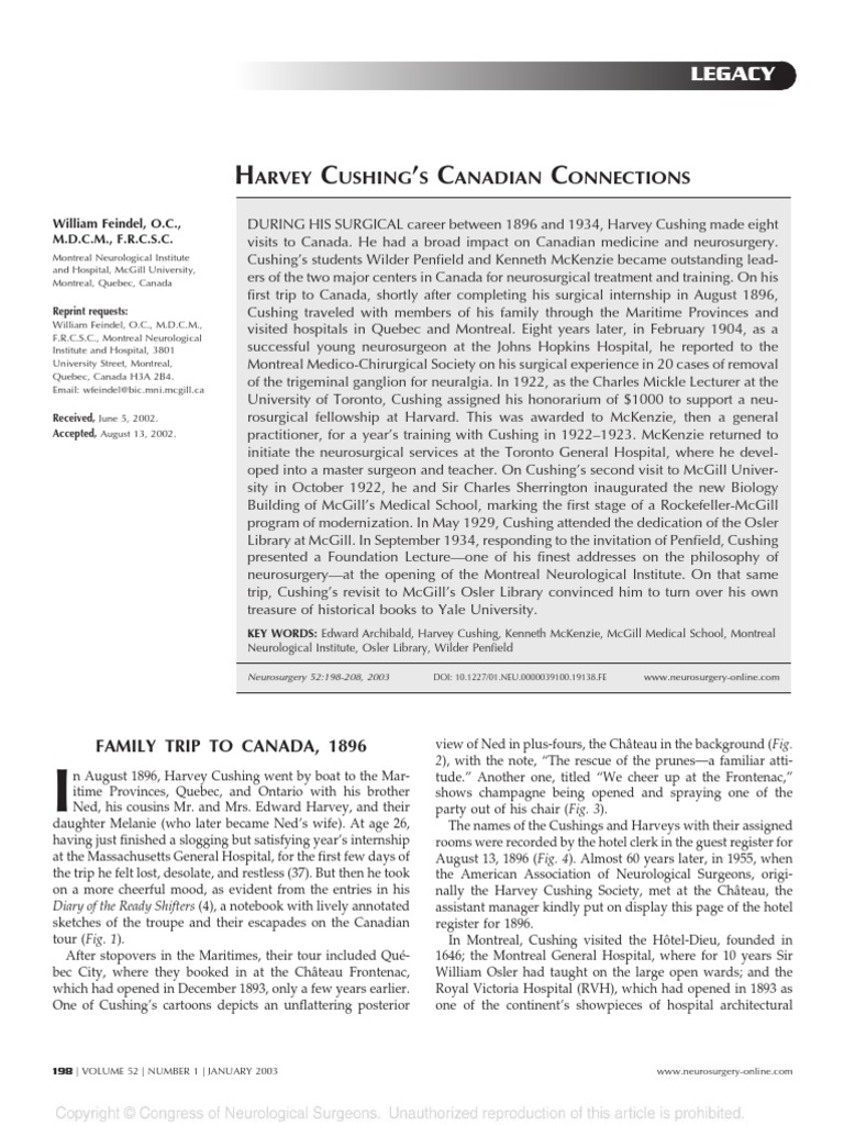 Harvey Cushing's Legacy: The Founding of Modern Neurosurgery in Canada ...