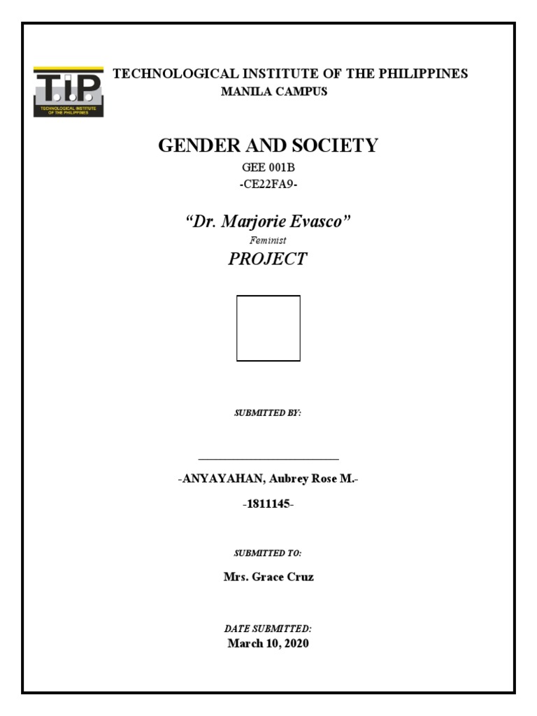 Gender and Society: "Dr. Marjorie Evasco" Project | PDF | Masculinity ...