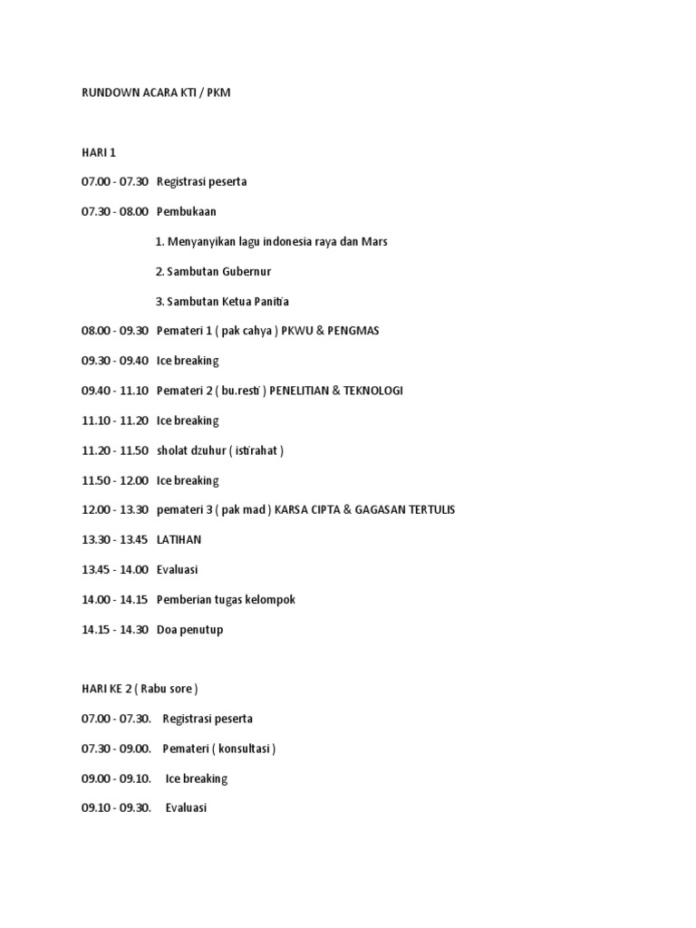 Rundown Acara PKM | PDF
