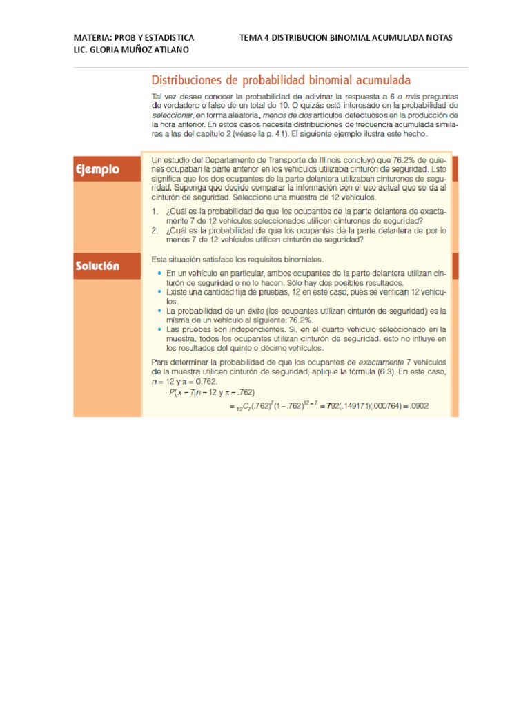 T4 Pye Distribucion Binomial Acumulada Notas PDF | PDF