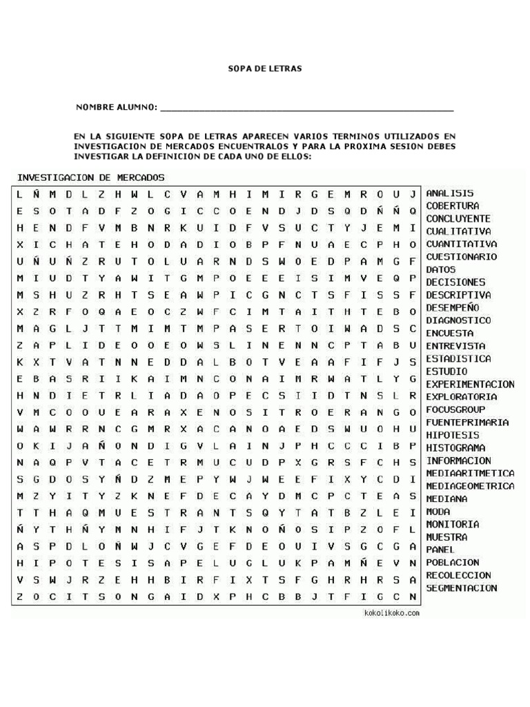 Sopa de Letras Investigacion de Mercados | PDF