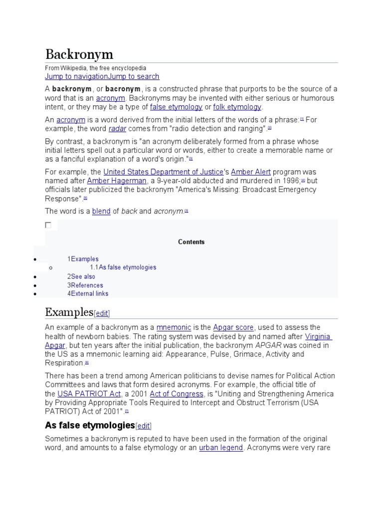 Backronym: Examples | PDF | Lexicology | Language Mechanics