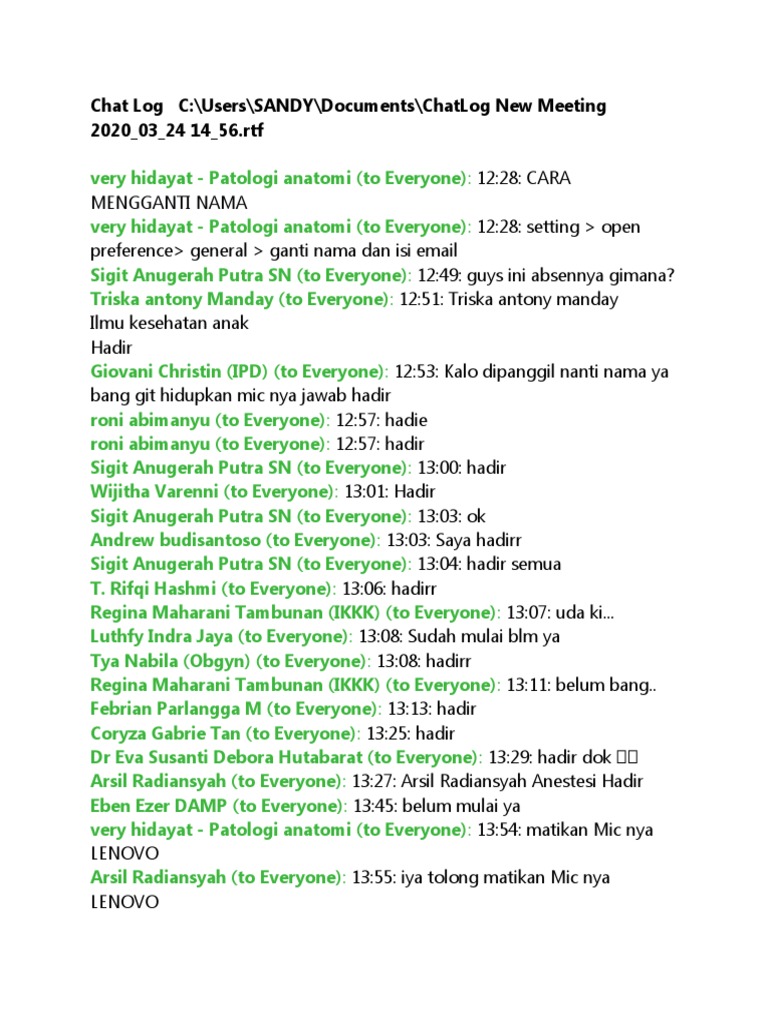Meeting Attendance Chat Log | PDF