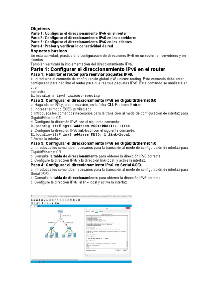 7.2.4.9 Packet Tracer - Configuring IPv6 Addressing - ILM | PDF | Dirección IP | Yo Pv6