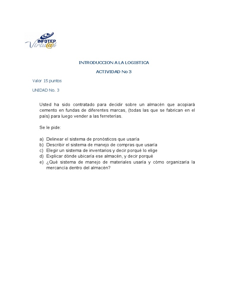 Actividad de La Unidad 3 Principios de Logistica | PDF