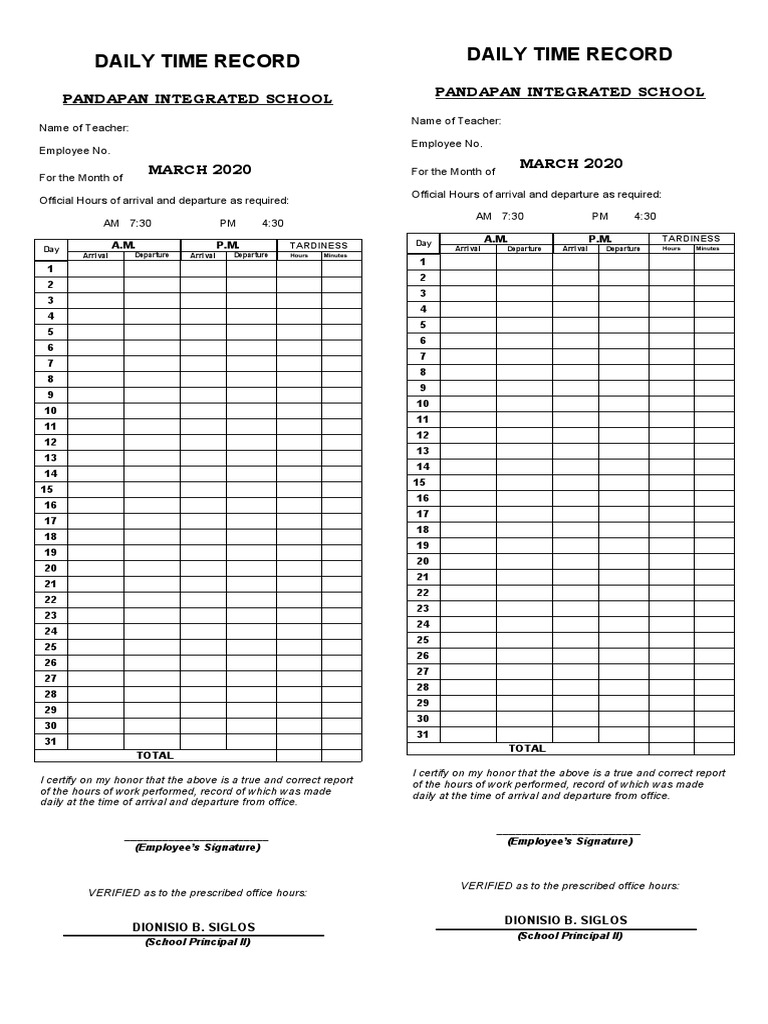 DTR Template Updated 2020 | PDF | Business