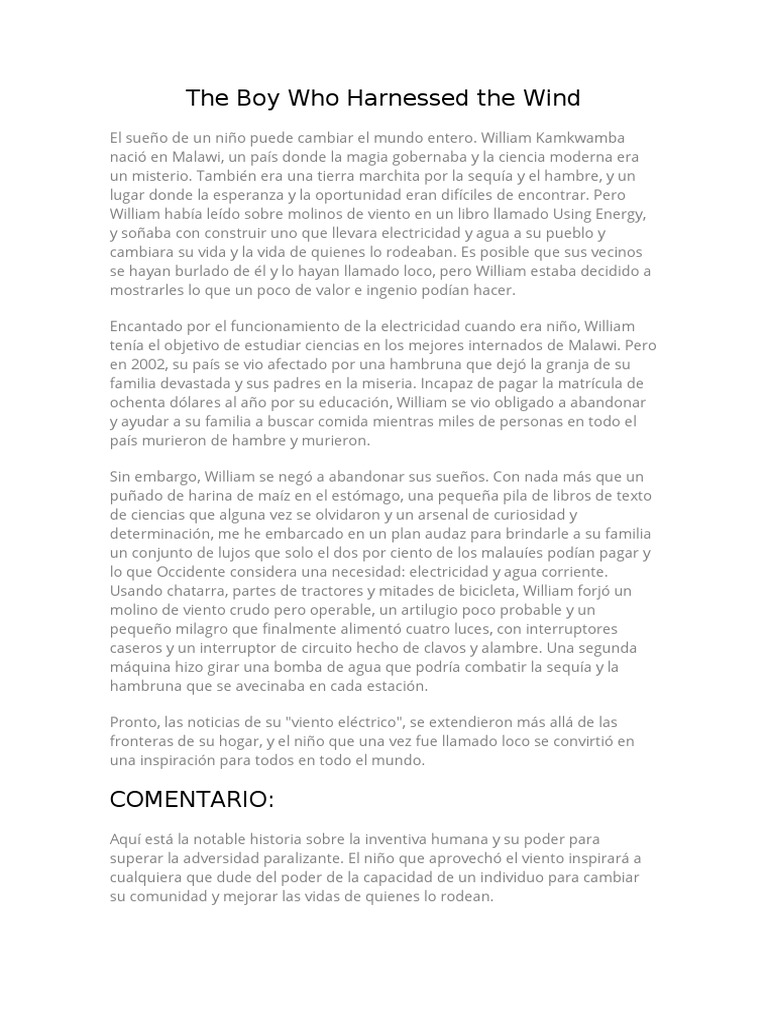 The Boy Who Harnessed The Wind - Resumen | PDF