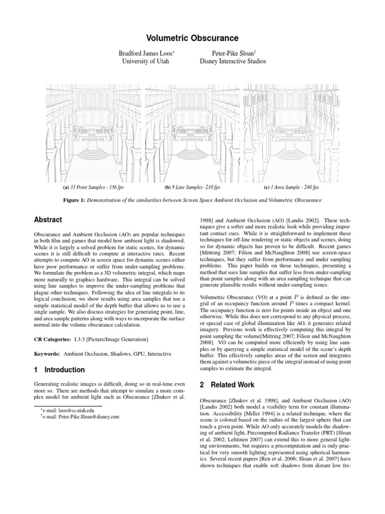Volumetric Obscurance: Bradford James Loos University of Utah Peter ...