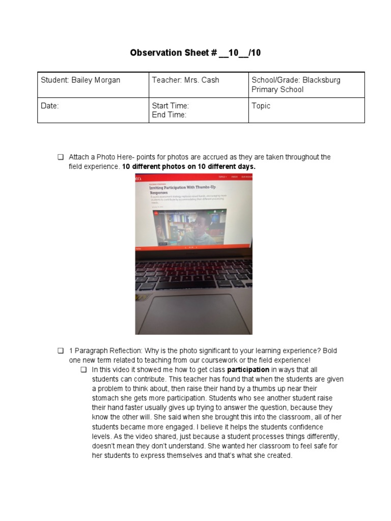 Observation Sheet 10 | PDF