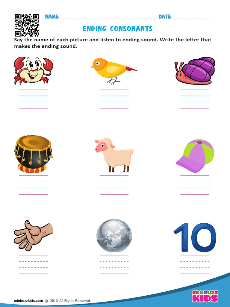 Ending Consonants: Name Date | PDF