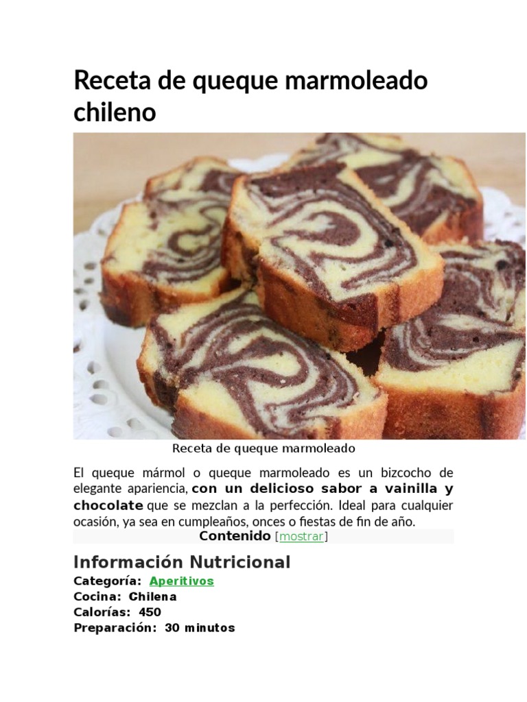 Receta de Queque Marmoleado Chileno | PDF