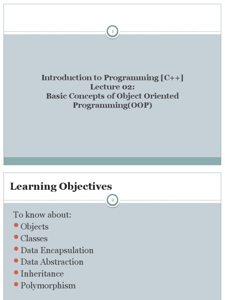 Introduction To Programming (C++) Basic Concepts of Object Oriented ...