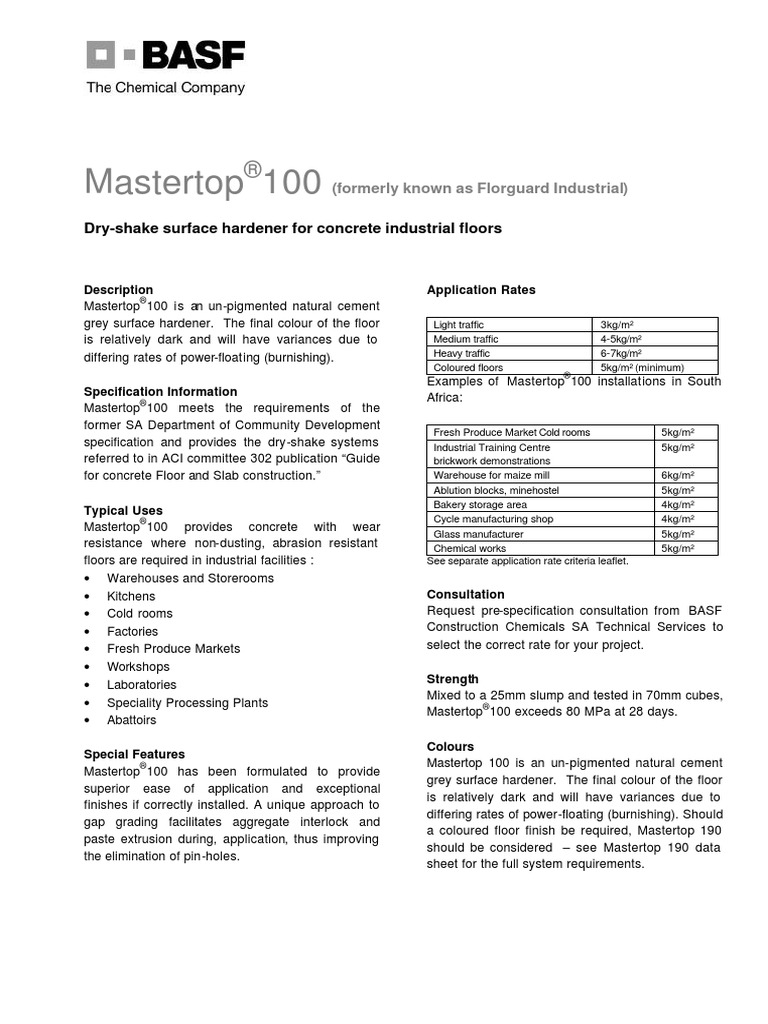 Mastertop 100 | PDF | Concrete | Specification (Technical Standard)