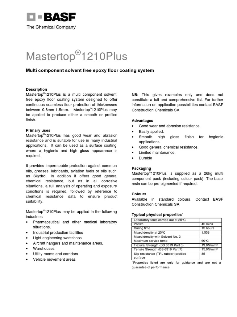 Mastertop 1210 Plus PDF | PDF | Epoxy | Wear
