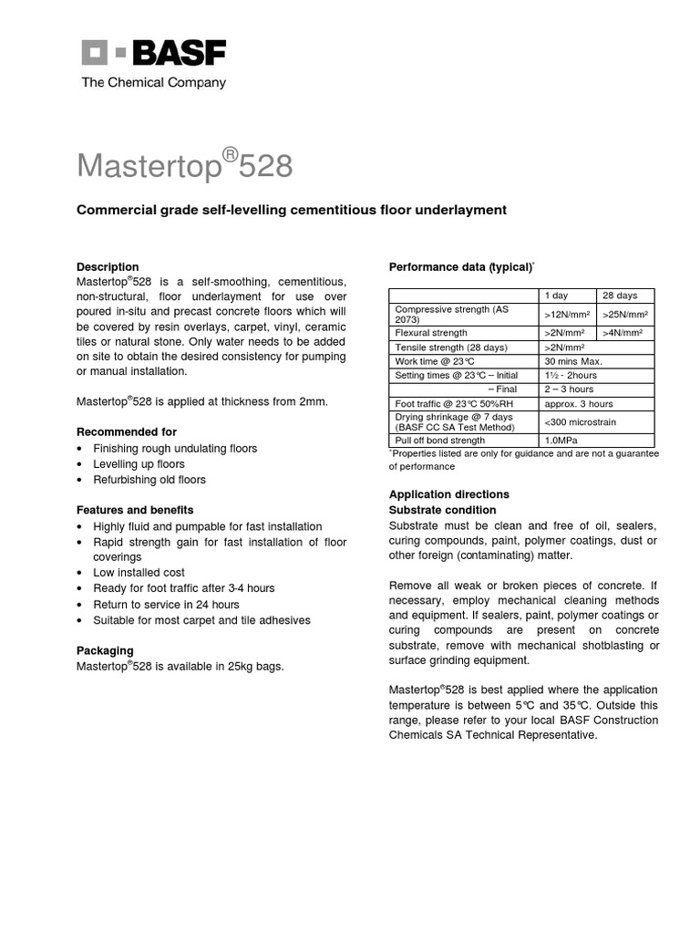 Mastertop 528: Commercial Grade Self-Levelling Cementitious Floor ...