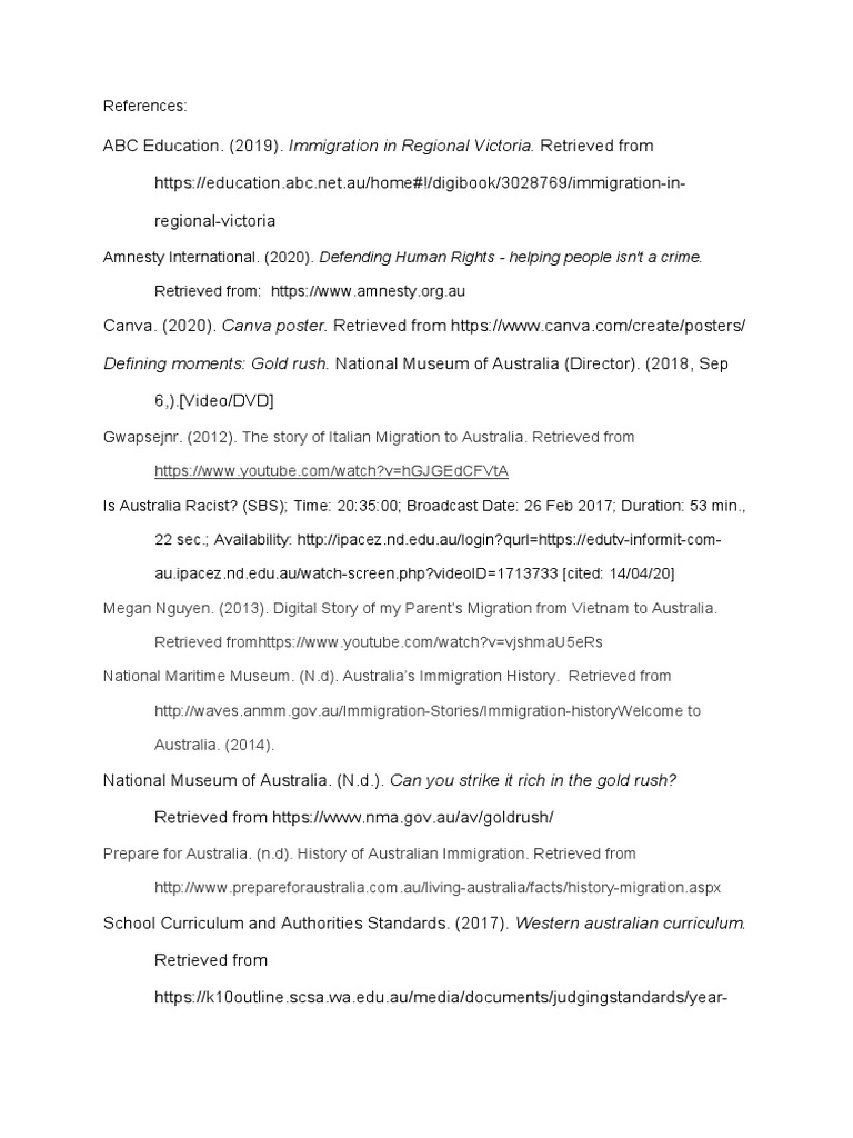 References Hass Year 6 Weebly 1 | PDF | Immigration | Unrest