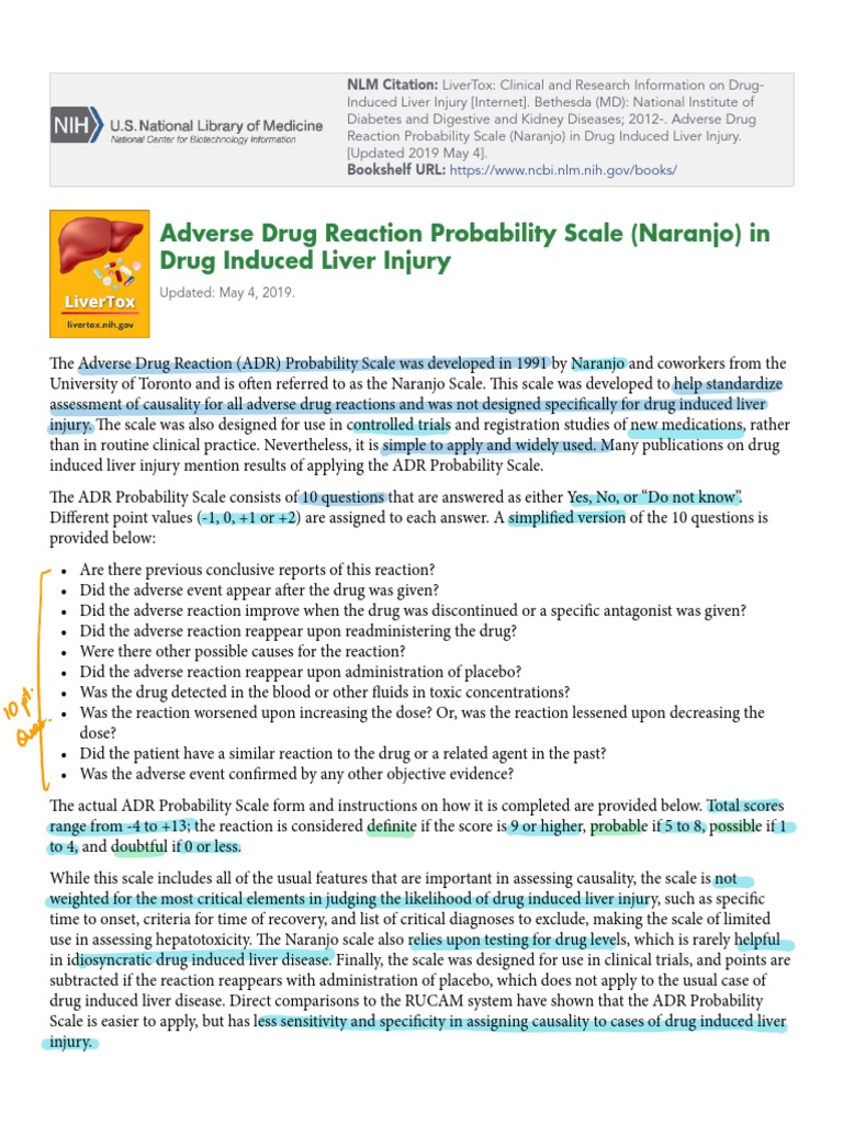 Naranjo Scale for ADR Assessment | PDF | Dose (Biochemistry) | Chemistry