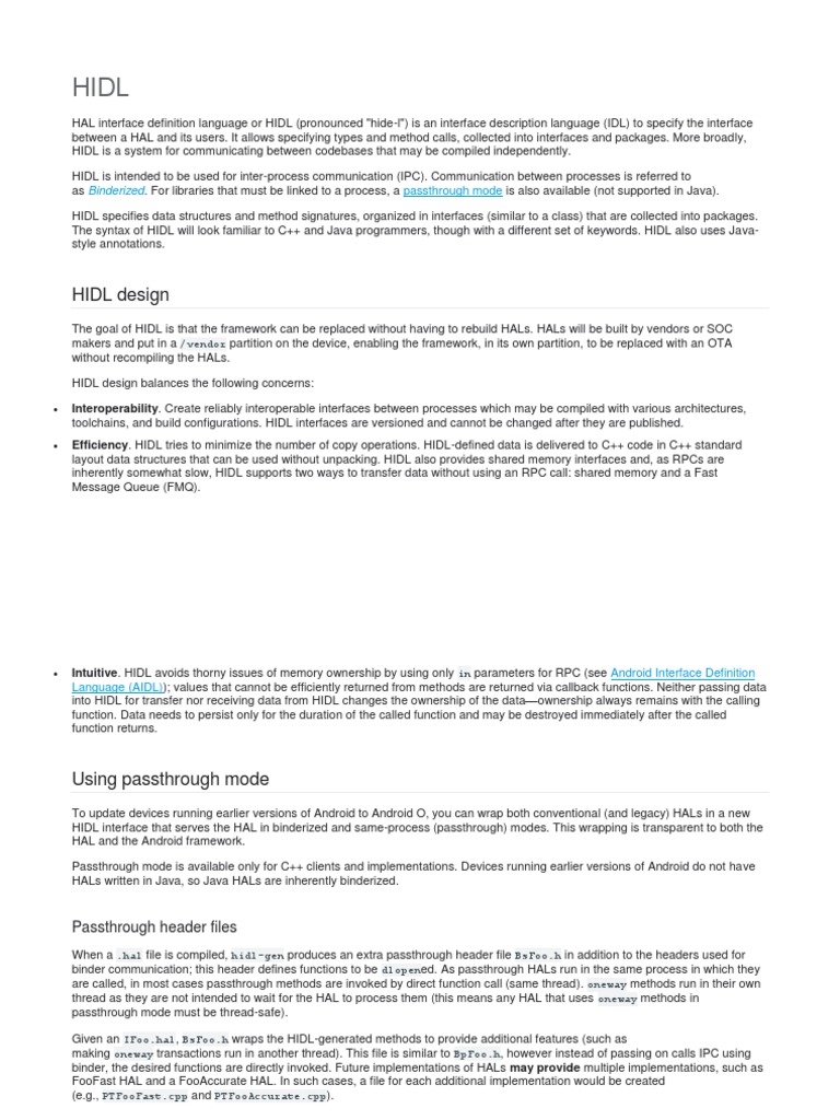 HAL Interface Definition Language or HIDL | PDF | Method (Computer ...
