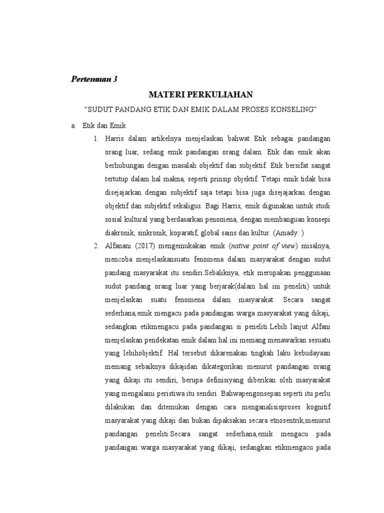 Pertemuan 3 Sudut Pandang Etik Emik | PDF | Ilmu Sosial | Filsafat