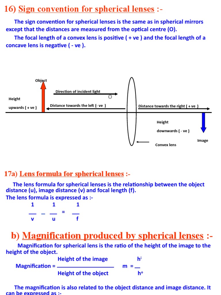 Sign Convention For Spherical Lenses | PDF