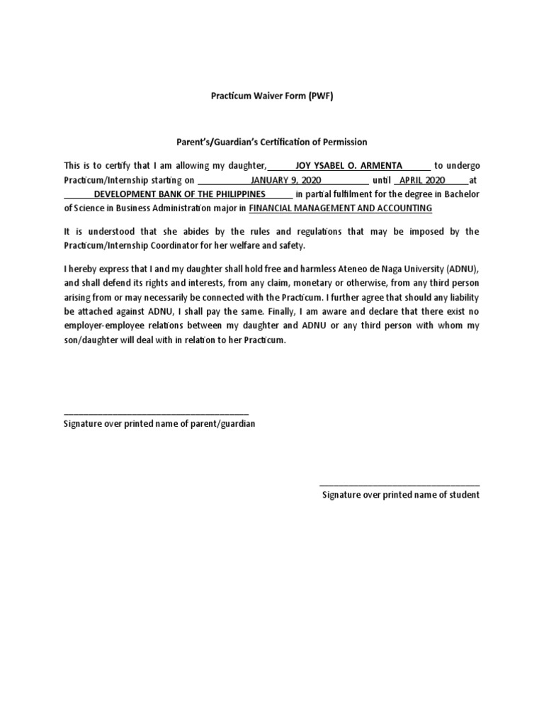Practicum Waiver Form | PDF
