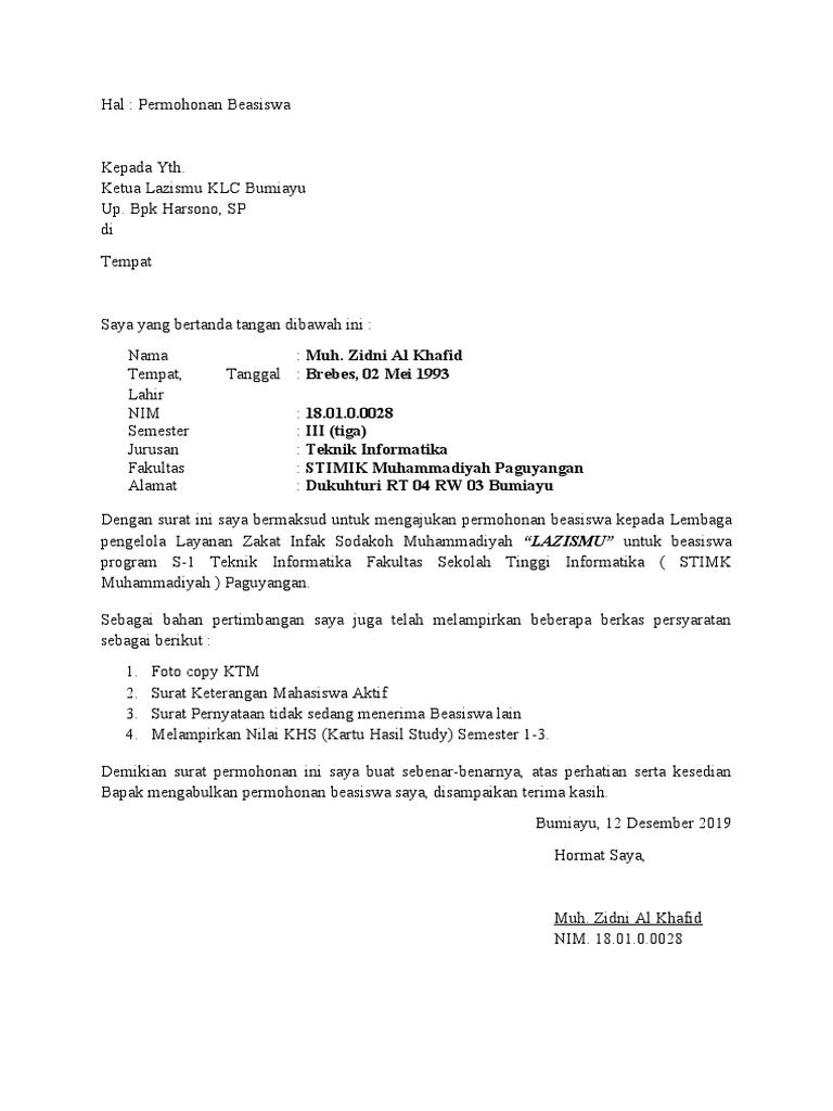 Contoh Surat Permohonan Beasiswa | PDF