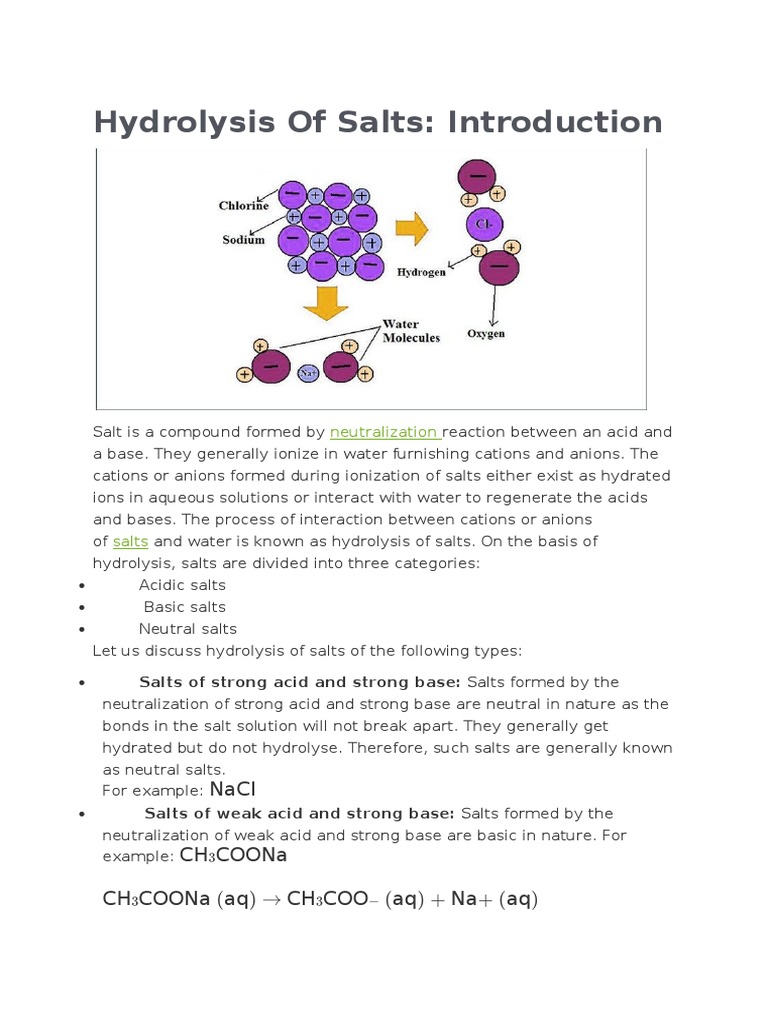 Hydrolysis of Salts | PDF | Salt (Chemistry) | Hydrolysis