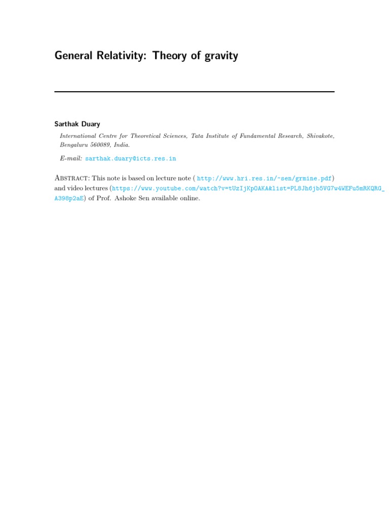 General Relativity: Theory of Gravity: Sarthak Duary | PDF