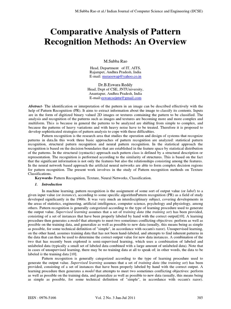 Comparative Analysis of Pattern Recognition Methods: An Overview | PDF ...