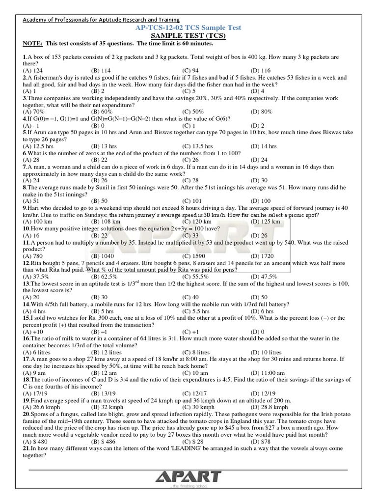 AP-TCS-12-02 TCS Sample Test | PDF | Human Resource Management | Business