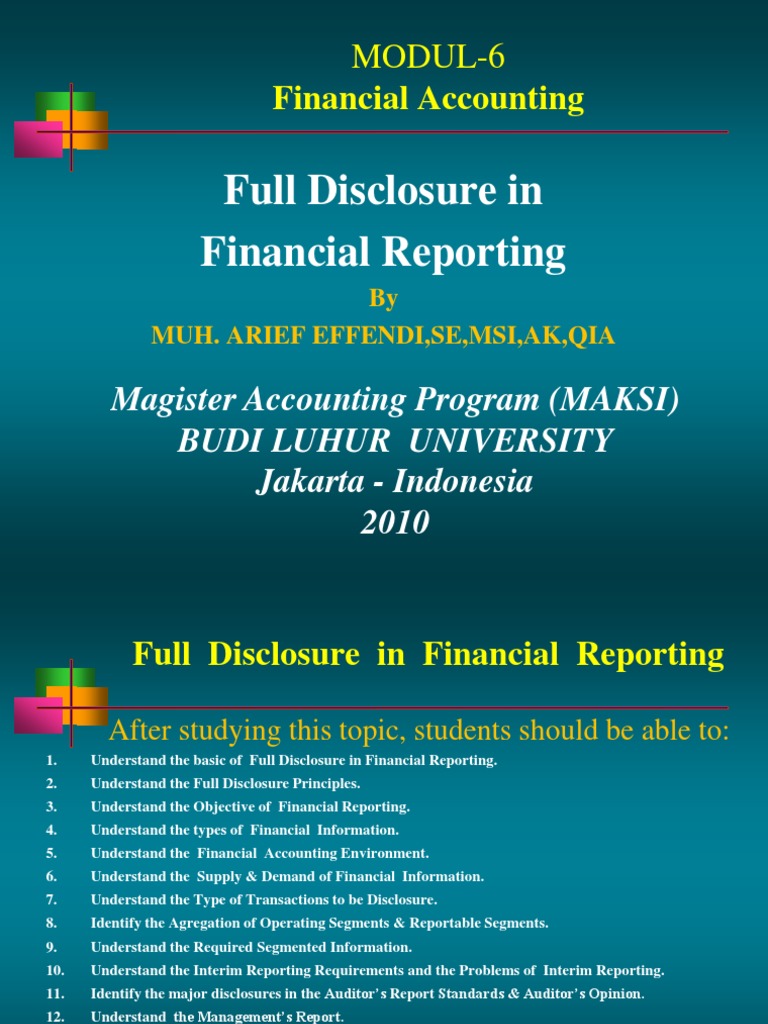 Understanding the Principles and Requirements of Full Disclosure in ...