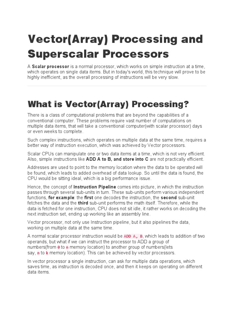 Vector (Array) Processing and Superscalar Processors | PDF | Central Processing Unit | Parallel ...