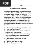 Statistical and NonStatistical Question Sort Answer Key | PDF